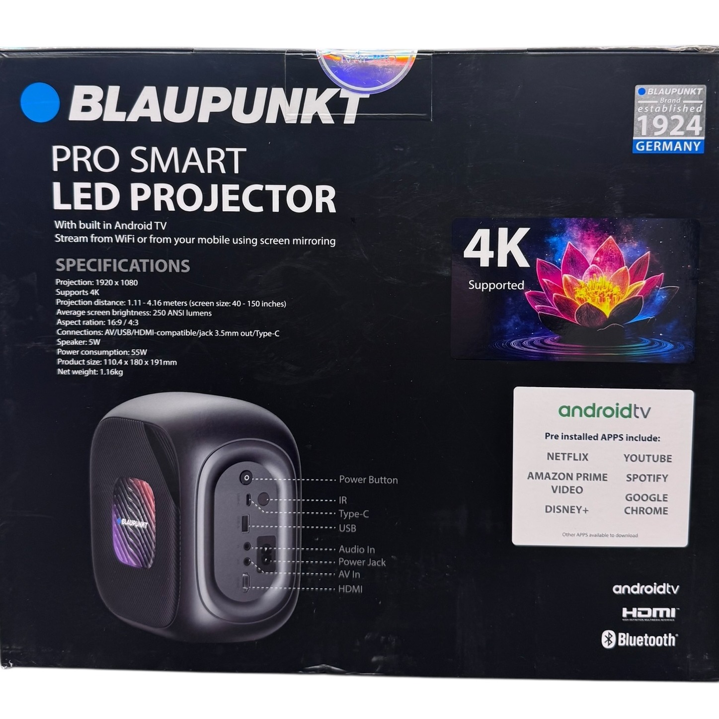 New New: Blaupunkt Pro Smart LED Projector - Black (6000 Lumens, 150 ...